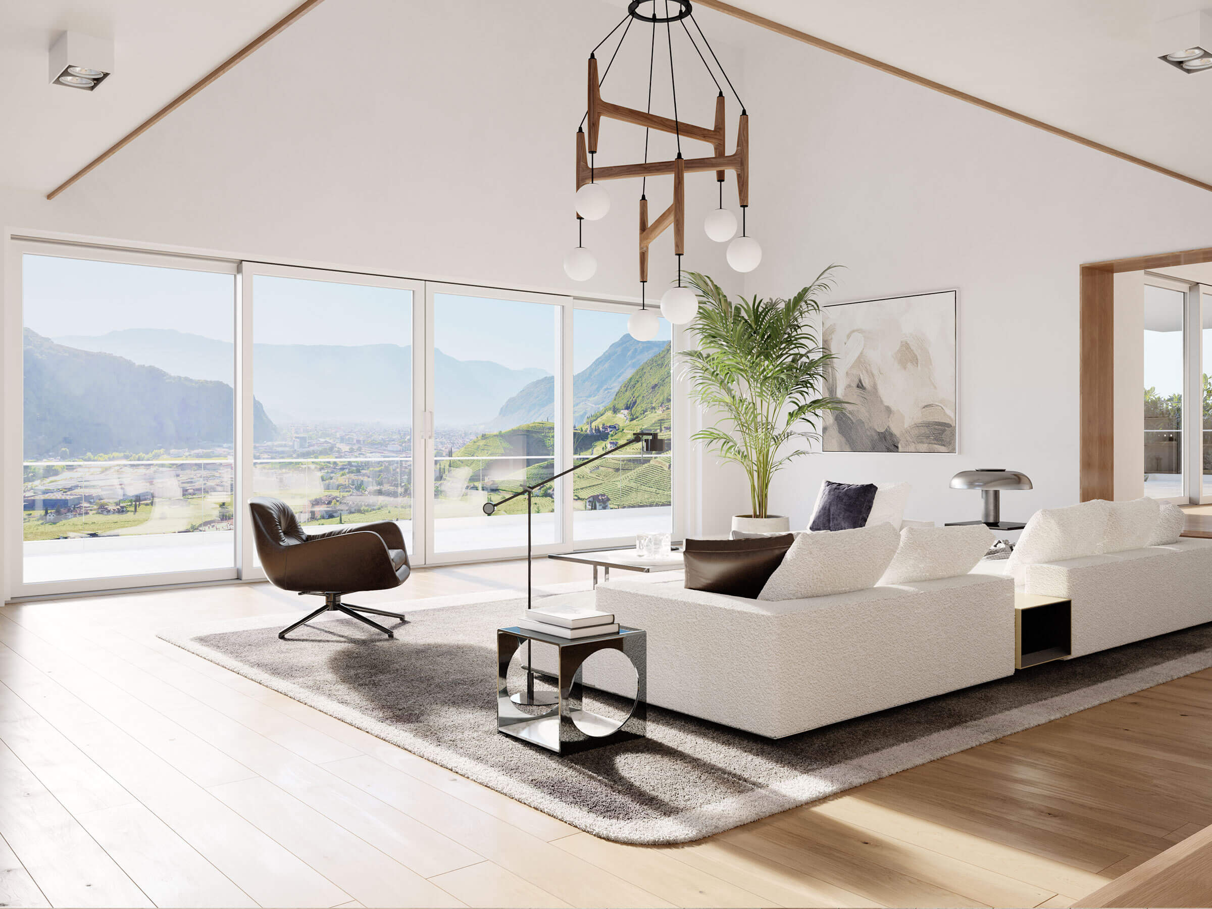 Salon z widokiem na góry, wyposażony w drzwi tarasowe HST MOTION w ...